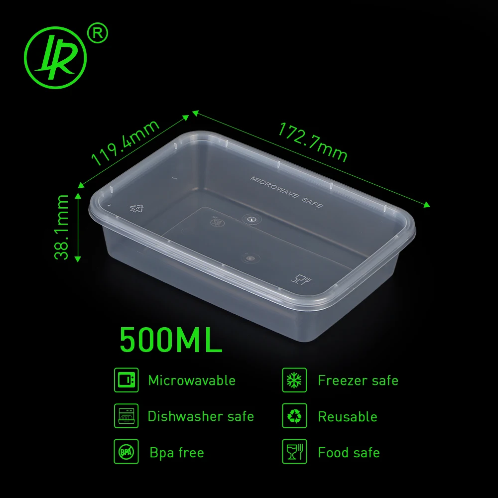 500ml Microwavable Disposable Rectangular Transparent Lunch Box Take ...