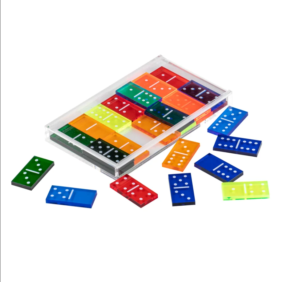 Customizable Luxury Dominoes Clear Iridescent Blue Double 6 Acrylic ...