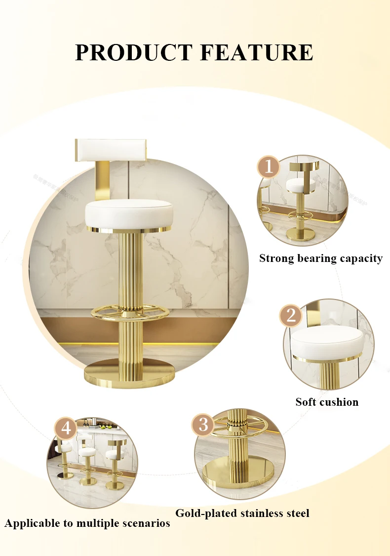 Modern Luxury Bar Stools with Backrest - Gold Metal Swivel Counter ...