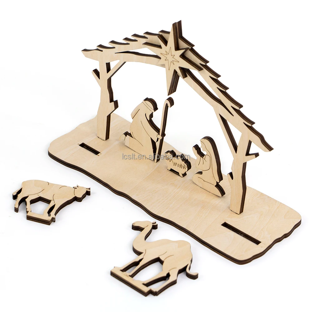 Custom Laser Cut Unfinished Diy Wooden Christmas Nativity Scene Kit For ...