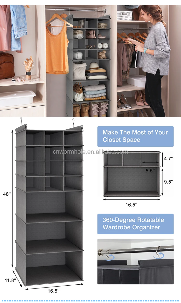 15 Section Clothes Drawers Hanging Closet Organizer Storage Wardrobe ...