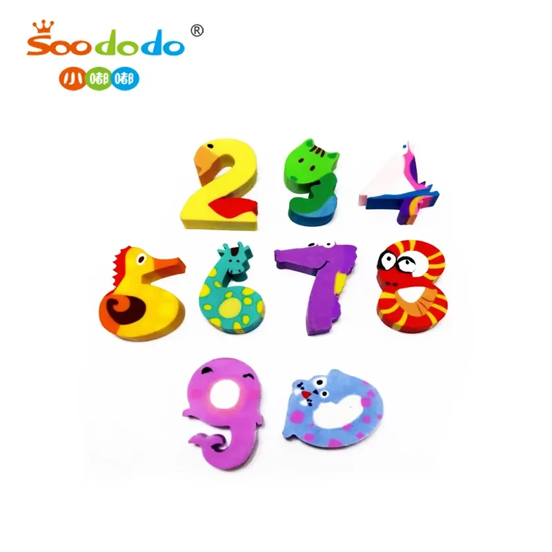 Soododo Factory Custom Print 2D Animal Number Shaped Rubber Eraser ...