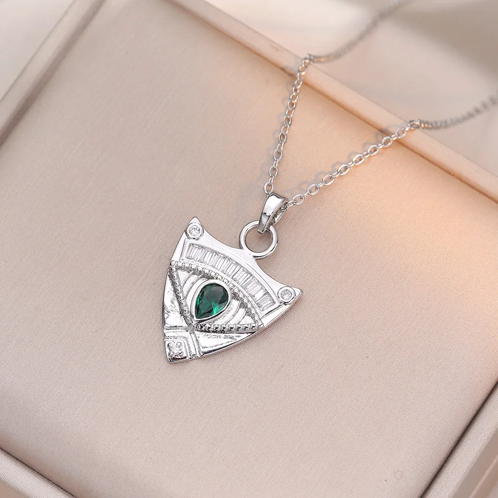 Ancient Egypt Triangular Eye Copper Zircon Women Necklace Shiny Blue ...