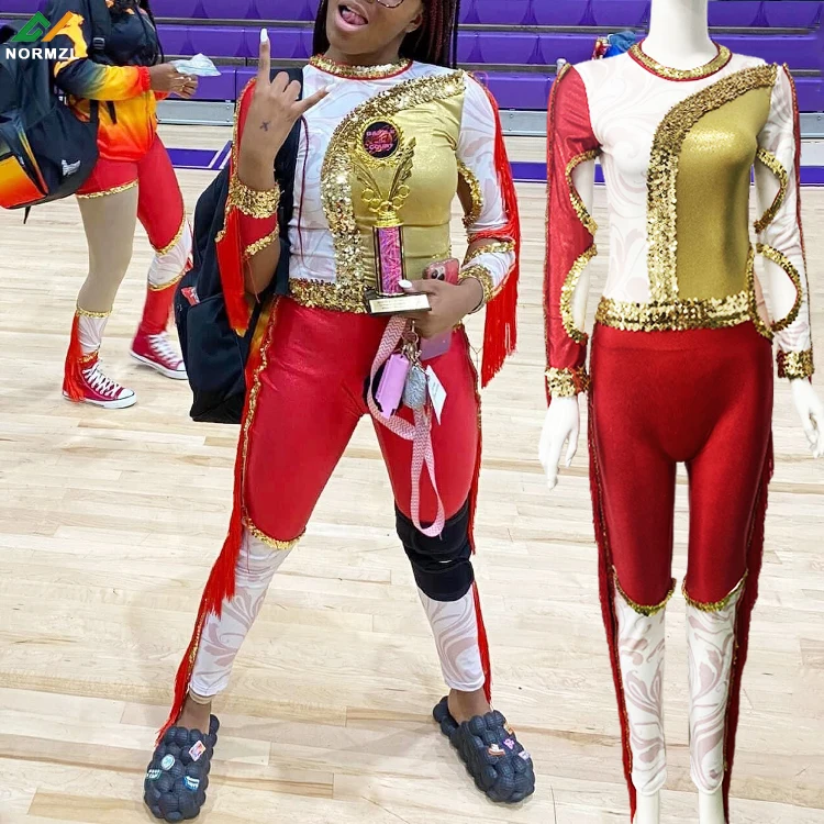 Custom Colorful Majorette Outfits Girls Red And Gold Custom Shiny ...