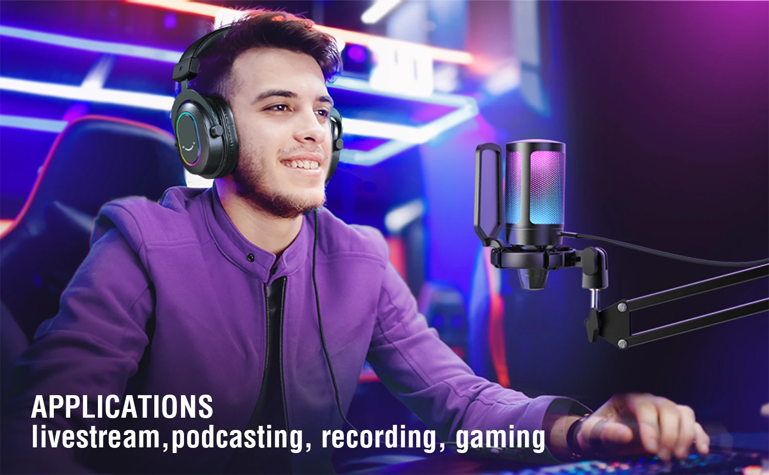 Fifine A6T RGB USB Podcasting Gaming Condenser Microphone