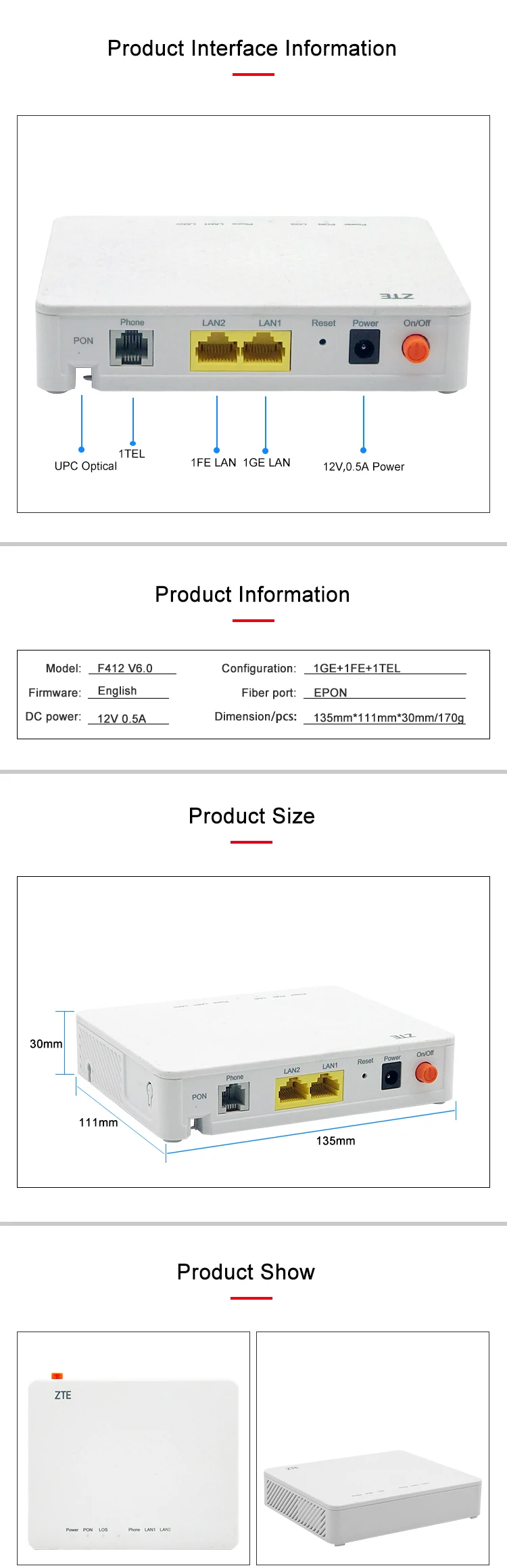 ZTE Epon Gpon ont F612 v6.0 1GE+1FE+1Voice H248.Bridge English version ...