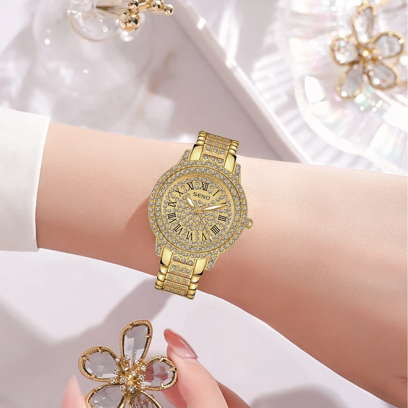 Seno Brand Simple Fashion Luxury Diamond Inlaid Women's Quartz Watch ...