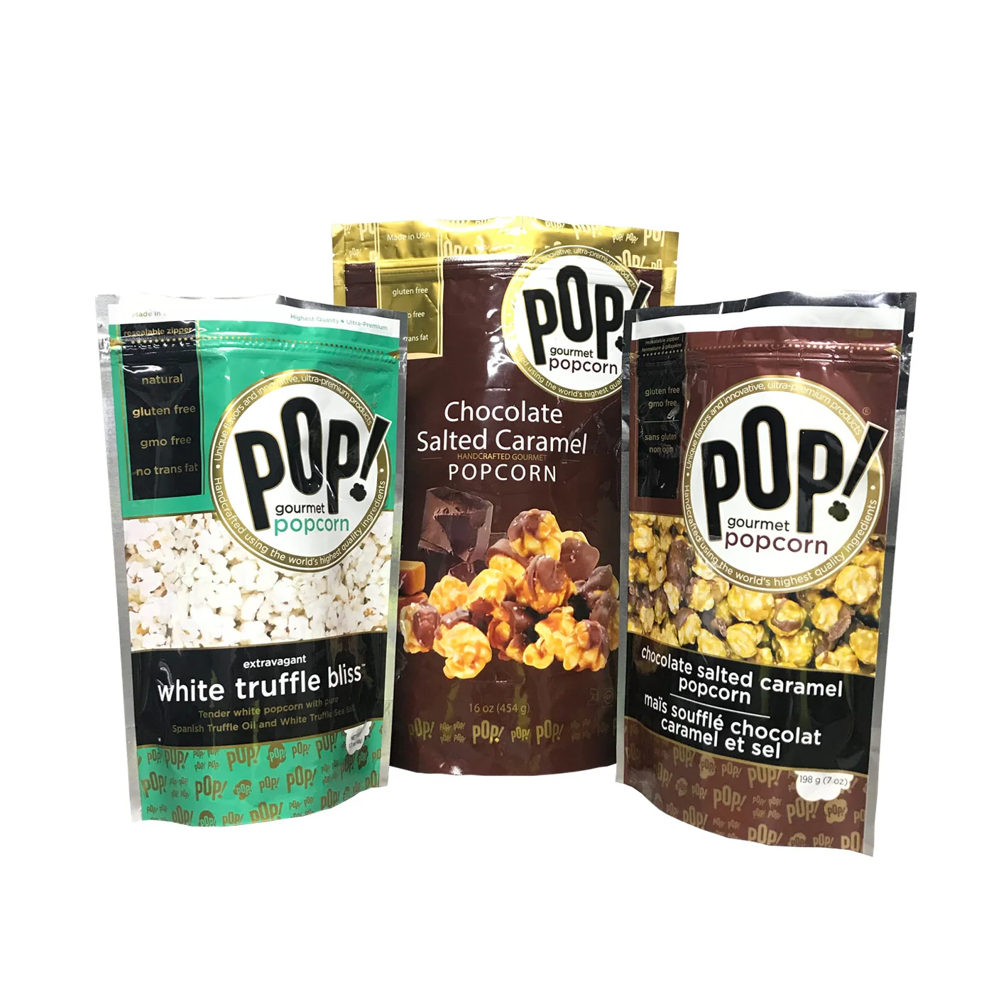 Custom Full Printing Food Grade Stand Up Pouch Foil Snack Popcorn Bags ...