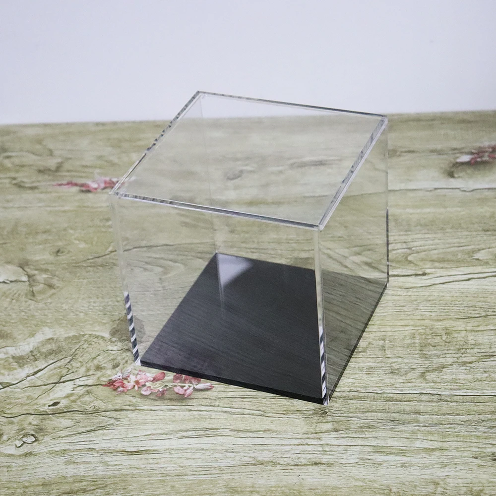 Custom High Quality Acrylic Clear Desktop Storage Box With Black Base ...