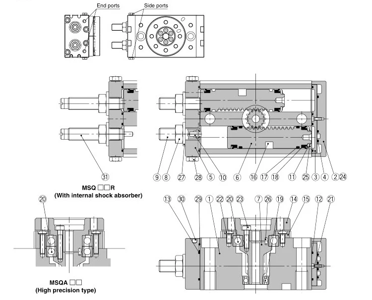 Msqa Rotary Actuators Pneumatic Swing Cylinder Msqb10a Msqb20a Msqb30a ...