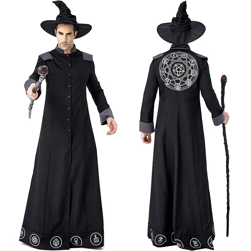 Men Magic Wizard Sorcerer Warlock Costume Magician Cosplay For Men ...
