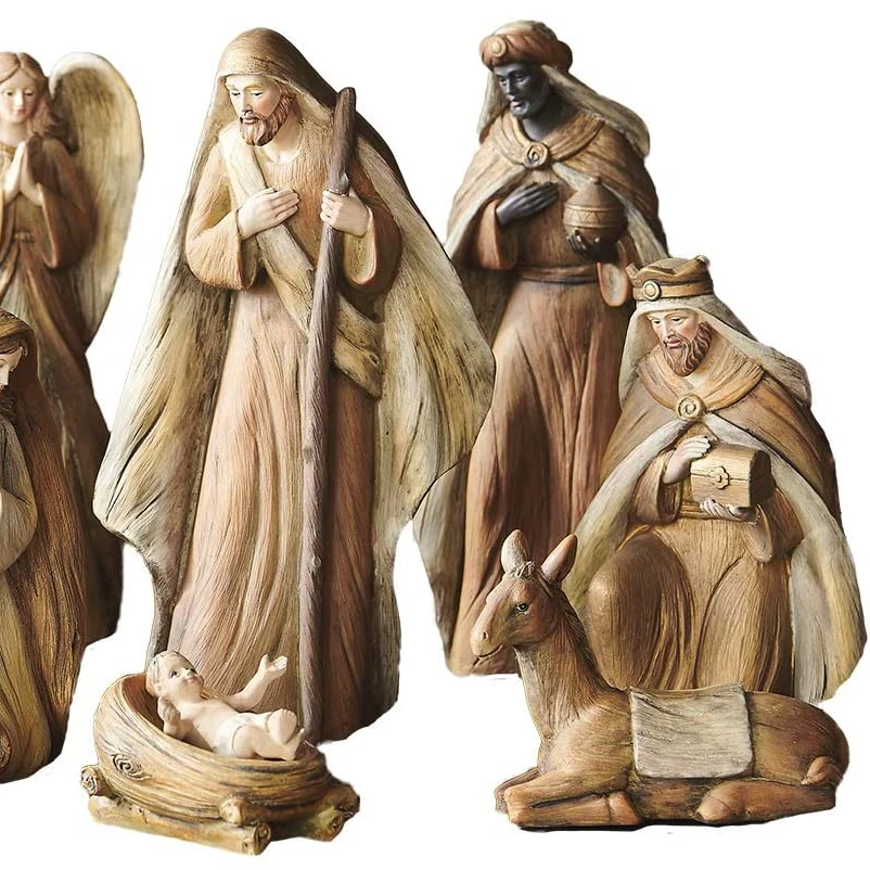 Wooden Resin Christmas Nativity Statue 11 Piece Set Nativity Figurine ...