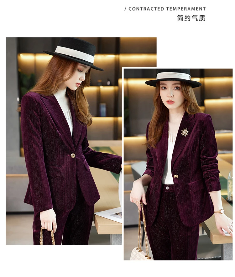Golden Velvet Elegant Office Uniform Women's Suit| Alibaba.com