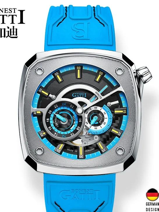 Luxury Watch Blue Rubber Stylish Men Waterproof Business Mechanical ...