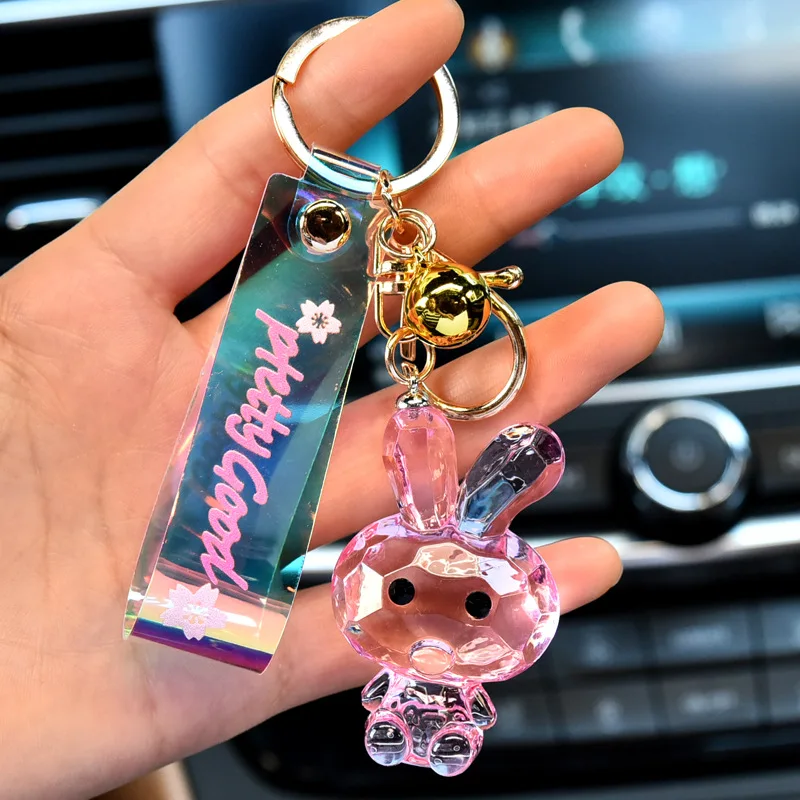 New Design Crystal Cartoon Transparent Rabbit Keychain Cute Bunny ...