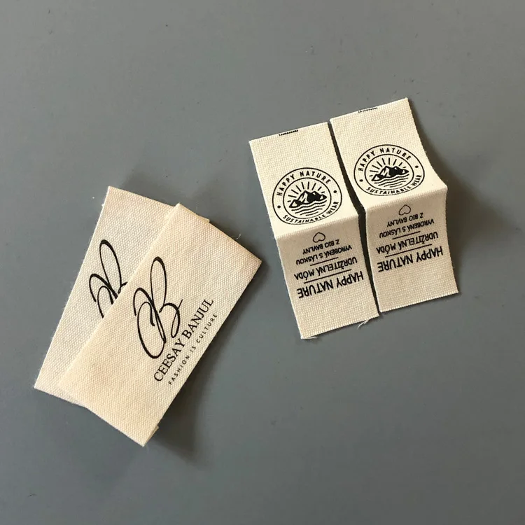 Customized Design One Color Print Natural Offwhite Cotton Garment Labels