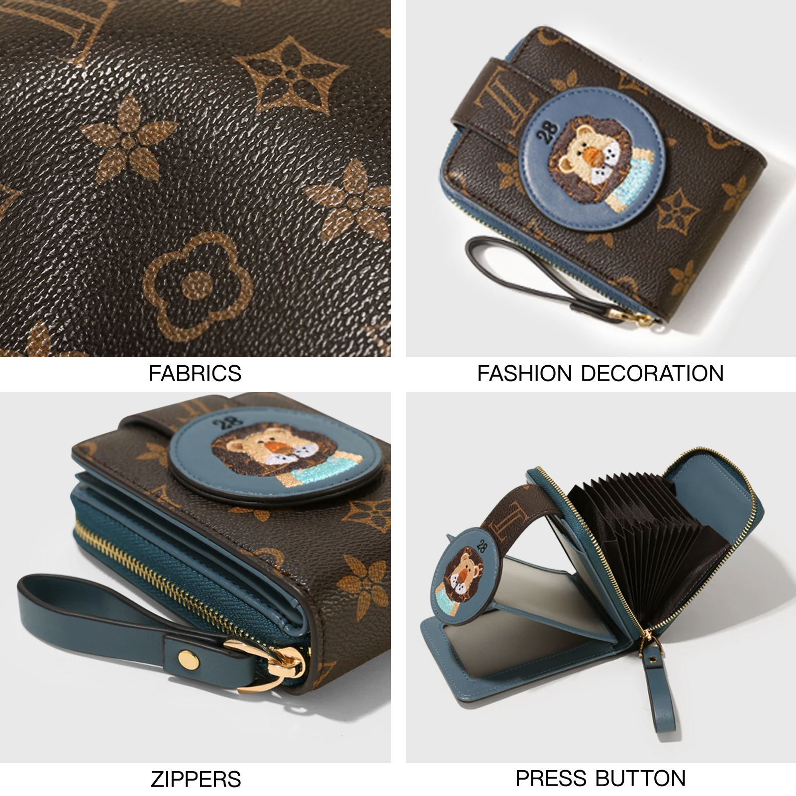 Toutou Cute Cartoon Lion Decor Wallet - Stylish Mini Card Holder & Coin ...