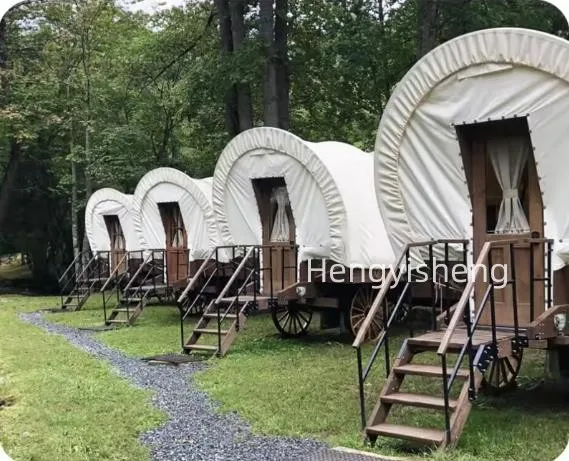 Hot Selling Wooden Glamping Carriage Tent with Mobile Wheel Luxury ...