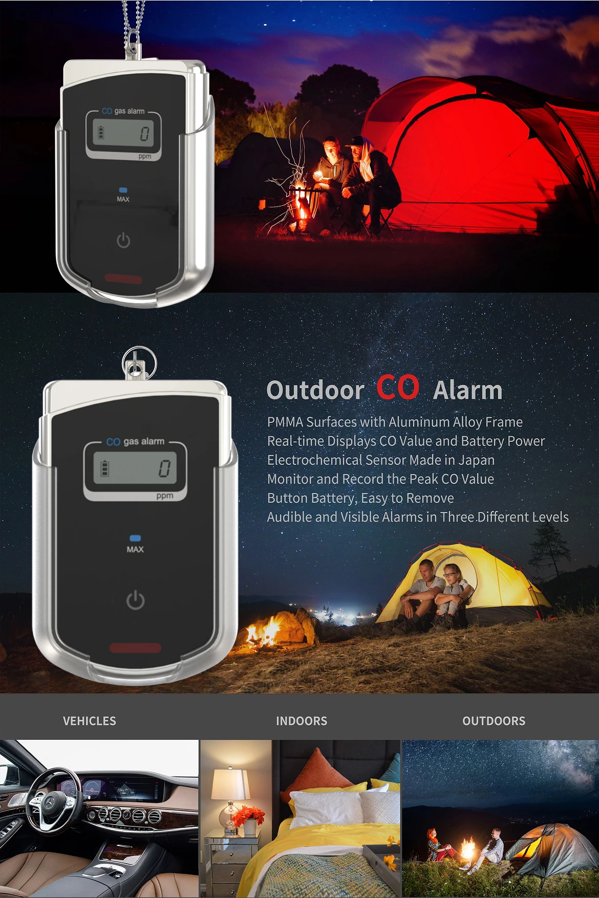 Camping Safety Co Gas Tester,Personal Battery Powered Co Alarm Carbon ...