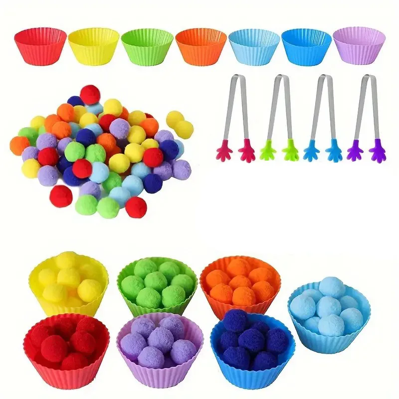 Sensory Counting Sorting Pom Pom Balls Color Sorting Cups Toys for ...