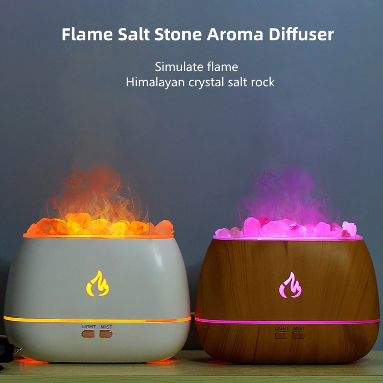 Customize Logo Desktop Flame Essential Oil Aroma Diffuser Dual 3d Flame Crystal Salt Stone ...