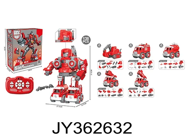 Take Apart Robot Stem Toy Children 5 Vehicles In 1 Fire Truck Transform ...