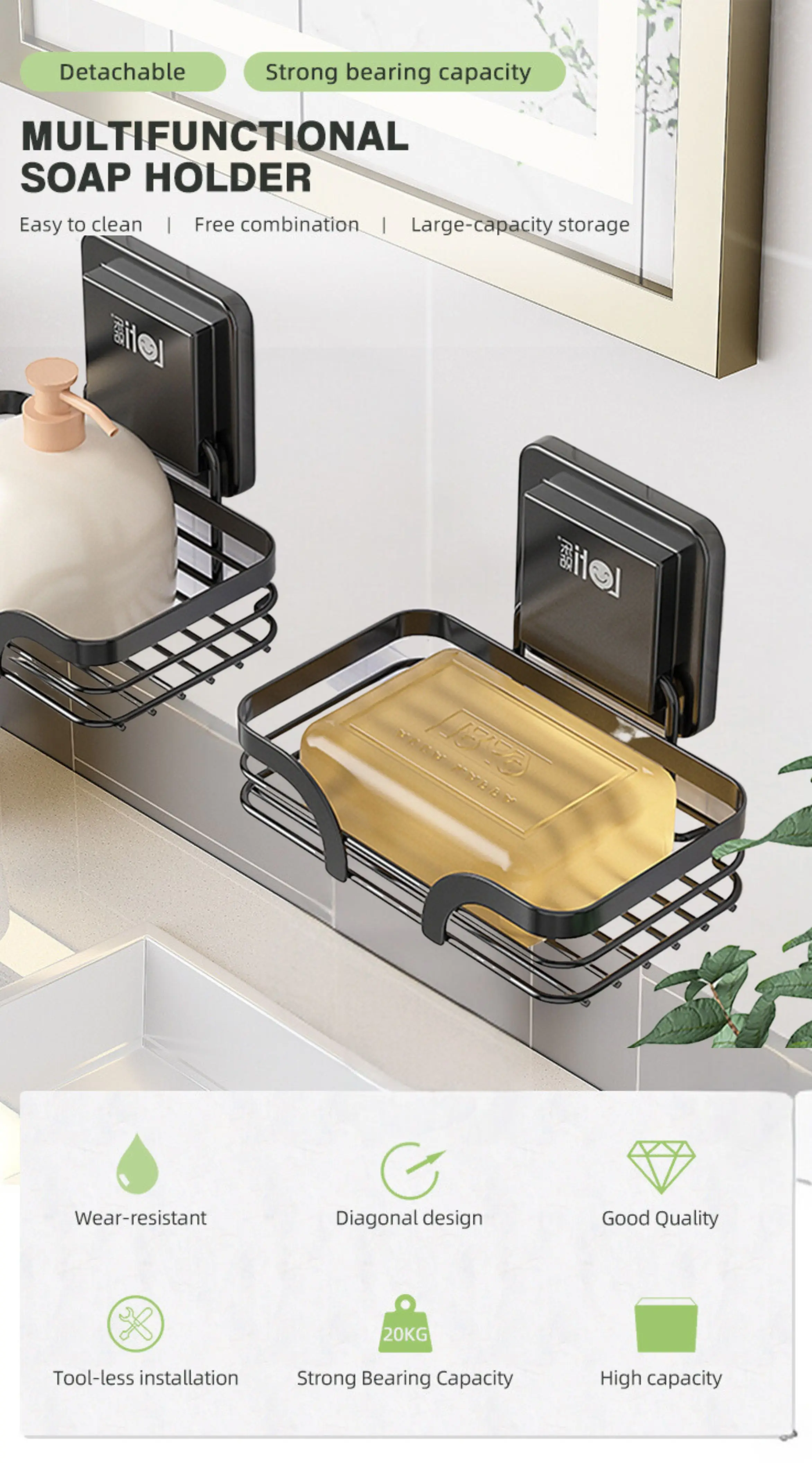 Wall Mount Stainless Steel 304 Black Double Layers Soap Dish Soap Caddy ...