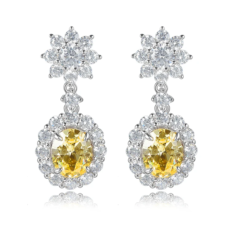 Luxury Iced Out Yellow Cubic Zirconia Earrings Women Jewelry 925 ...