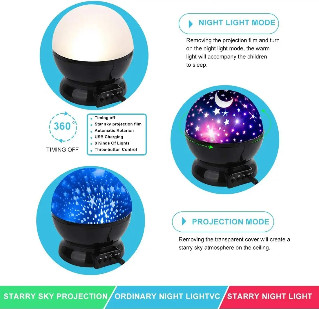 Warehouse Usb Star Rotating Sky Starry Star Kids Led Night Light 8 ...