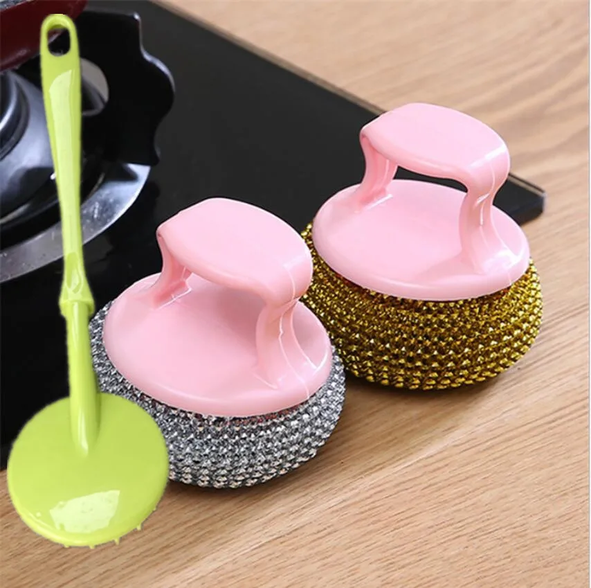 Wire Ball Brush with Long Handle - Eco-Friendly Kitchen Cleaner