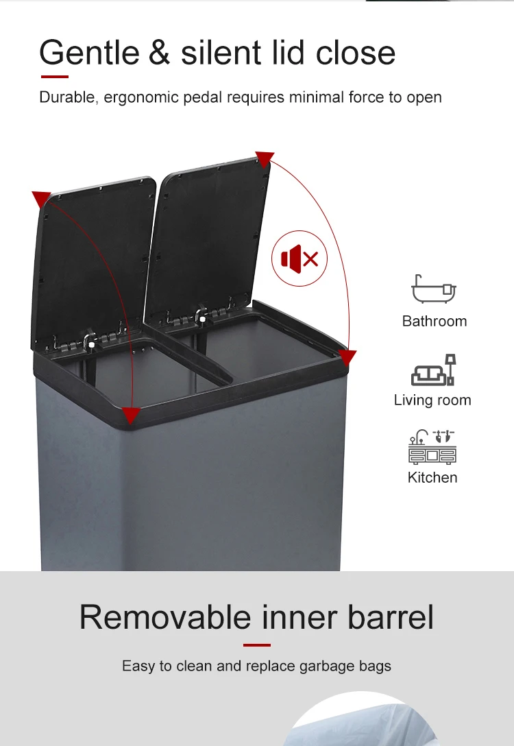 Recycle Stainless Steel Waste Bin Hospital Medical Trash Can With Two ...