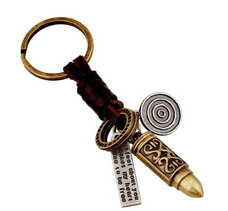 Hot Sale Key Ring Keychain Alloy Bullet Model Trend Popular Leather ...