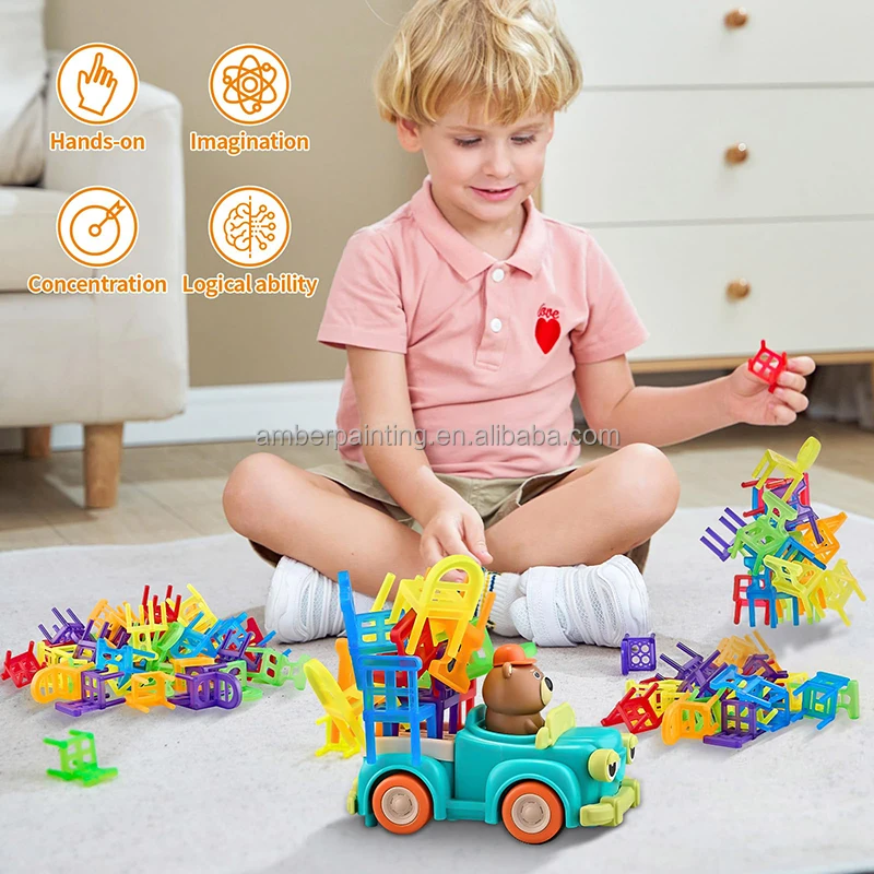 Children Funny Bear Car Chair Stacking Toys Parent-child Interactive ...