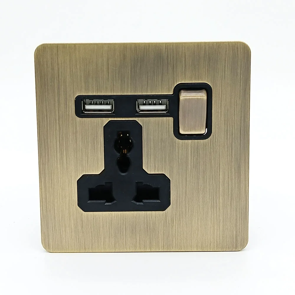 Bronzed Socket Brass Switched Socket Double USB Retro
