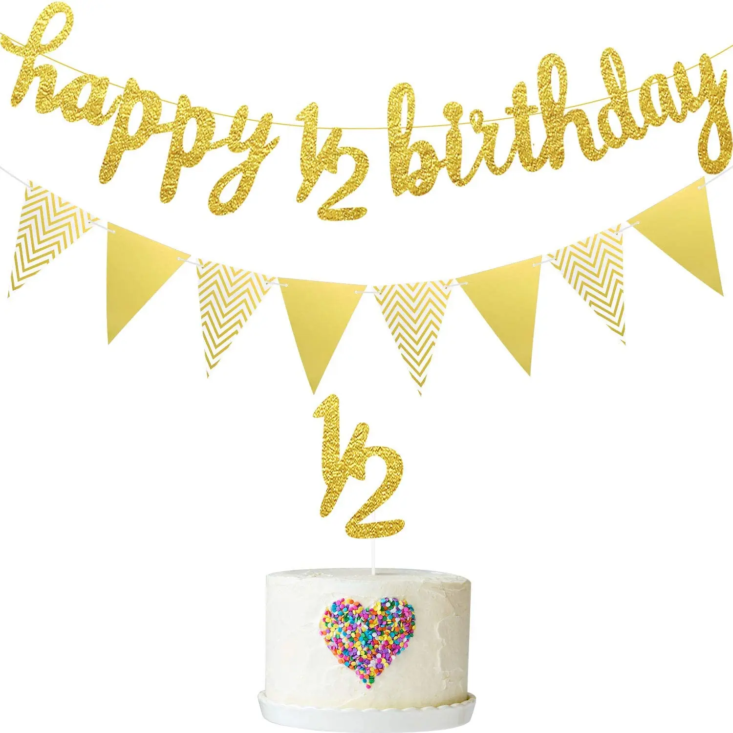 6 Months Happy Birthday Banner Cake Topper Happy 1 2 Birthday Banner