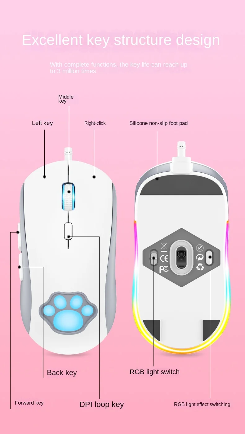 Wholesale G9 Office Game Wired Mouse Pink Weighted Laptop Accessories ...