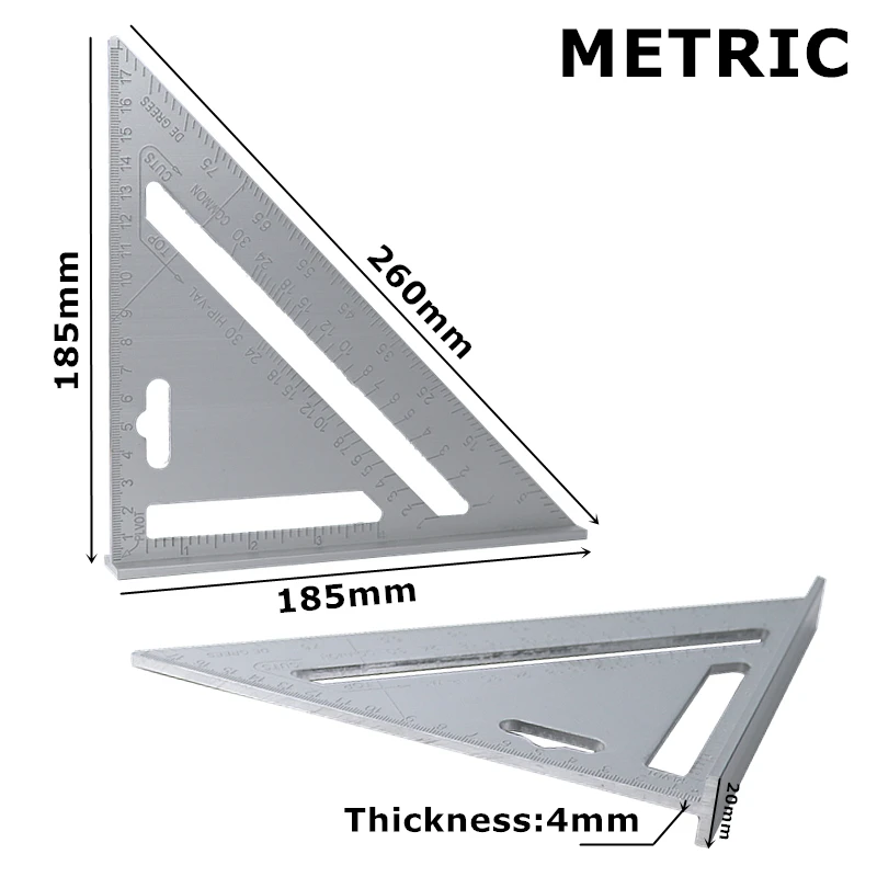Triangle Ruler 7inch Aluminum Alloy Angle Protractor Speed Metric ...