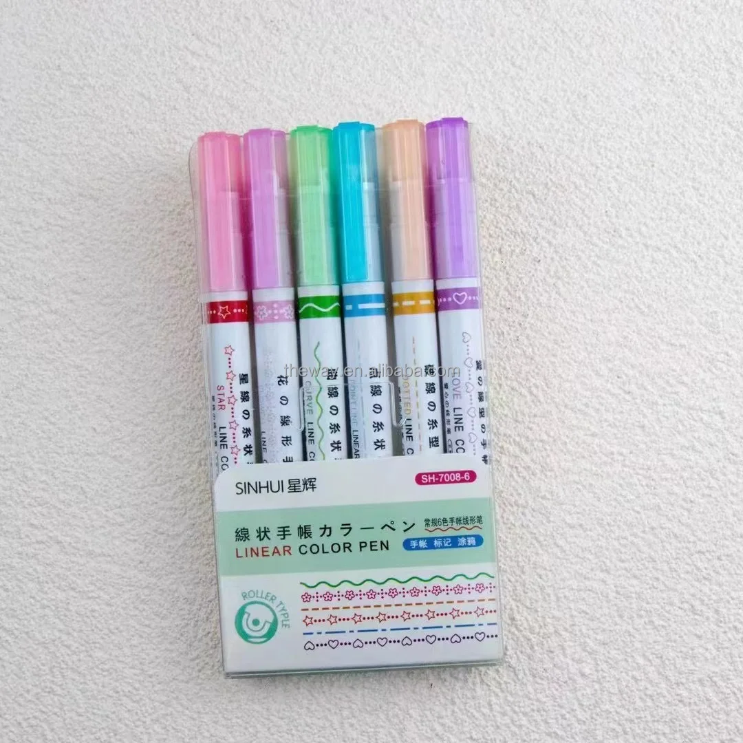 6 Colored Linear Color Pen Set Stamp Roller Pen| Alibaba.com