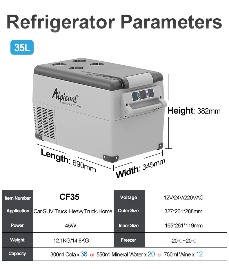 Alpicool Dc 12v 24v Ac 100v To 24v Auto Camping Off Road Compressor ...