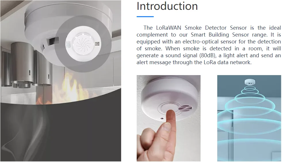 Smart Cigarette Lorawan Smoke and Heat Detector Support Fire Alarm Sensor