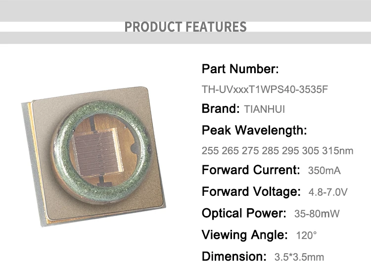 Tianhui High Power Uv Led Bead 255nm 265nm 275nm 285nm 295nm 305nm ...