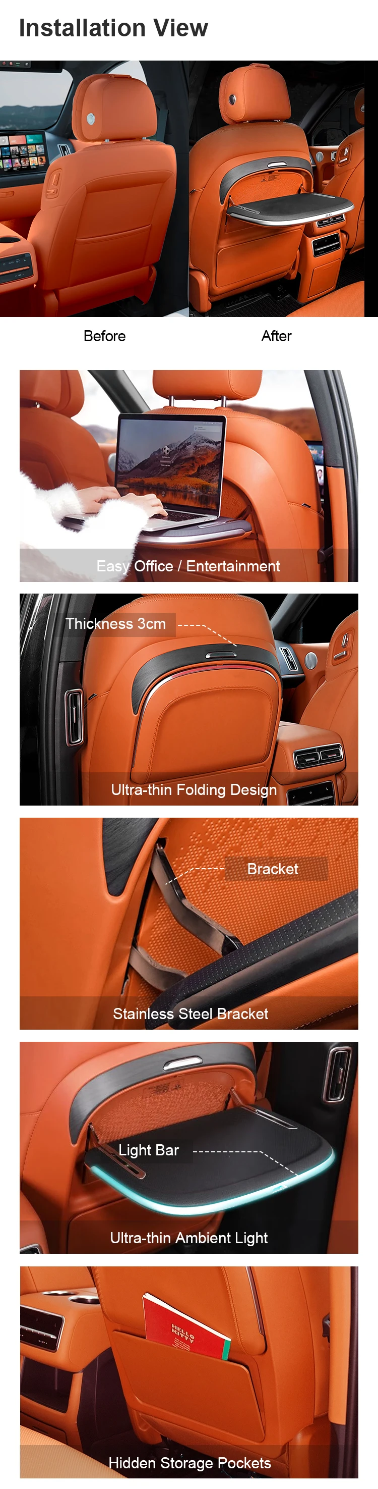 TELISE Luxury Car Seat Back Table for LI Auto L8 - Portable & Durable