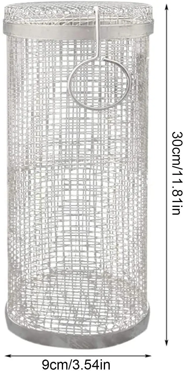 Stainless Steel Wire Mesh Cylinder Barbecue Cage Rolling Bbq Grilling ...