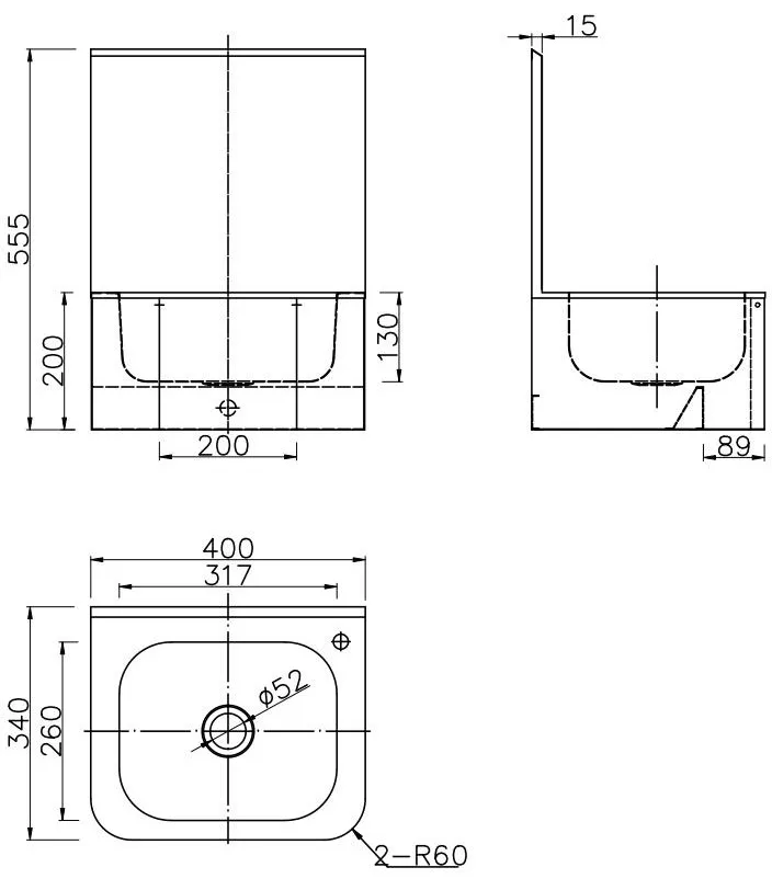 304 Stainless Steel Hand Wash Sink - Wall Mounted & Hands Free