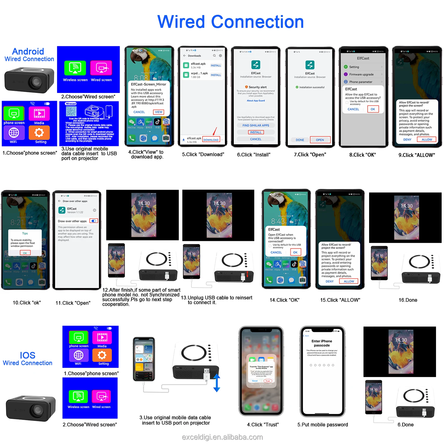 Excel Digital Hd 4k Android 3d Projector Big Screen Kids Adult High ...