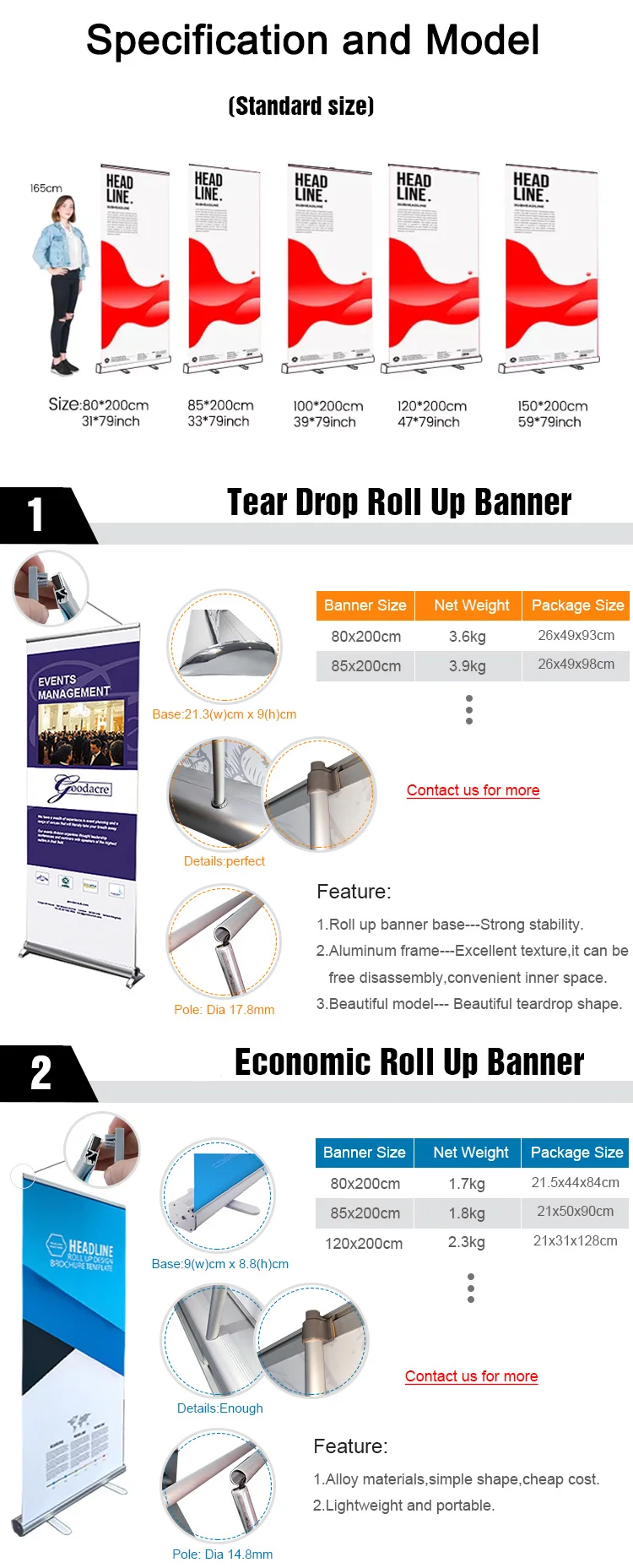 Light Weight Pop up Retractable Banner Display Standee