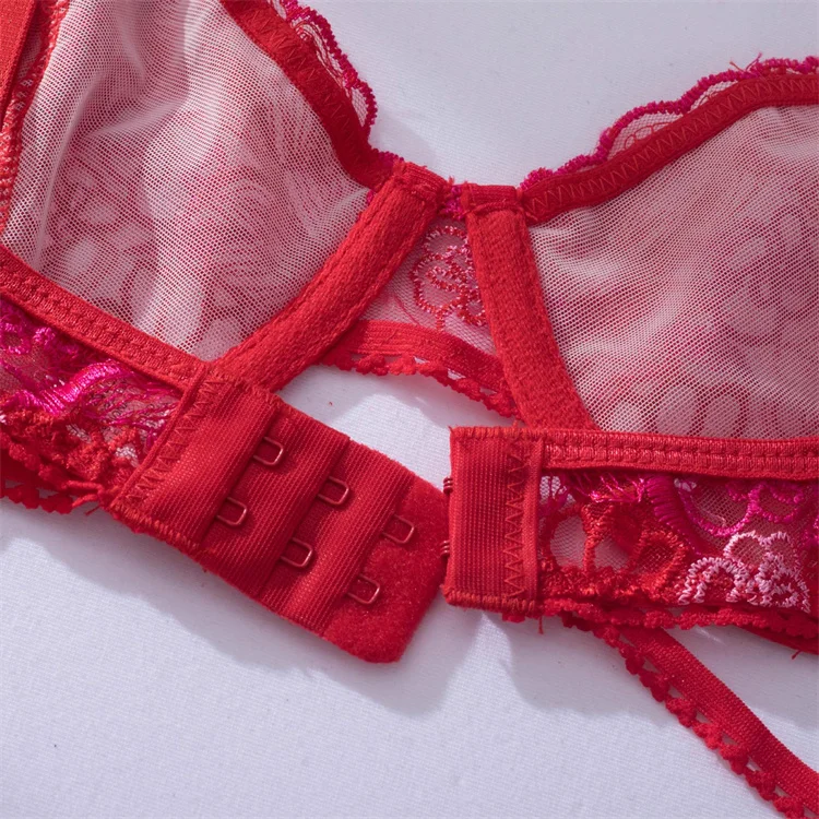 Embroidery Flower Bra Panty Set Wedding Sexy Night Hot Women 3pcs Lace