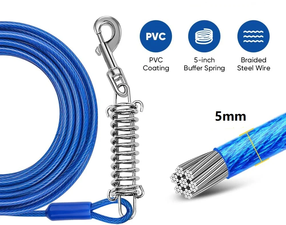 10ft Heavy Duty Galvanized Steel PVC Coated Pet Tie-Out Cable Double ...