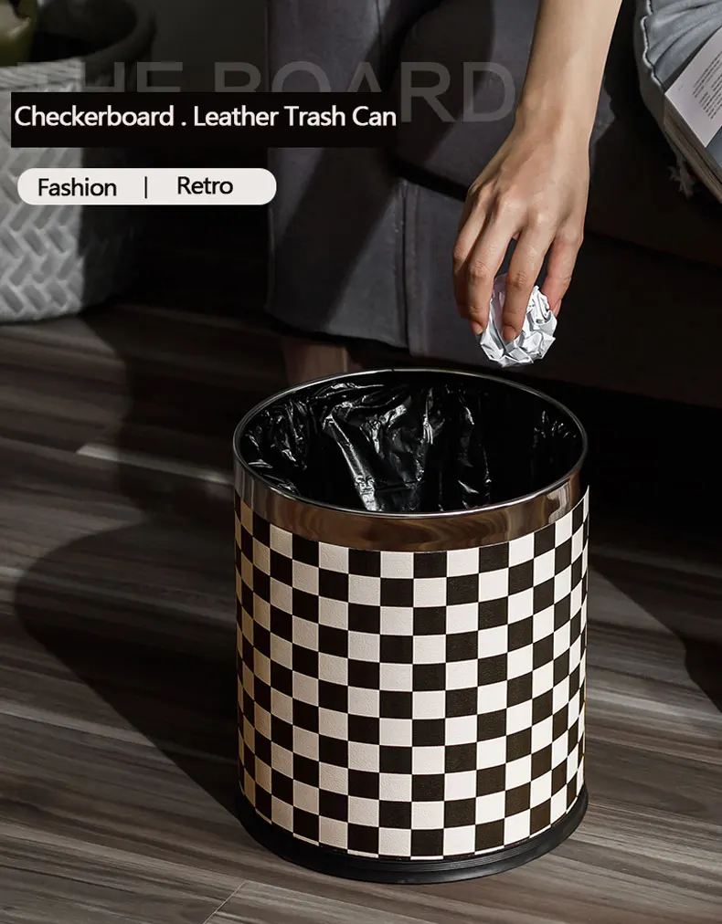 Leather Waste Bin Garbage Can Wastebasket With Bottom Rubber Ring Open ...