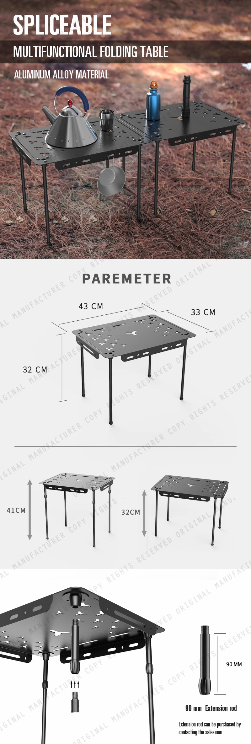 Aluminum Spliced Folding Picnic Camping Table - Portable & Durable